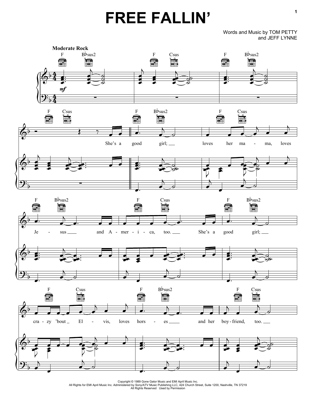 Tom Petty Free Fallin Sheet Music PDF Notes Chords Rock Score 