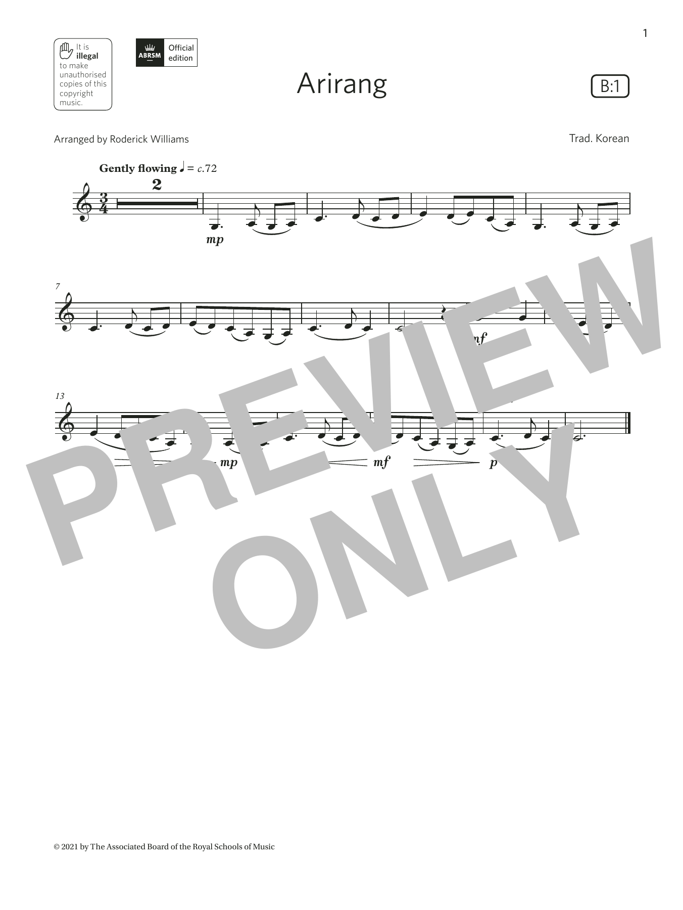 Trad. Korean "Arirang (Grade 1 List B1 from the ABRSM Clarinet syllabus ...