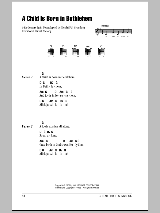 Download Traditional Danish Melody "A Child Is Born In Bethlehem" Sheet ...