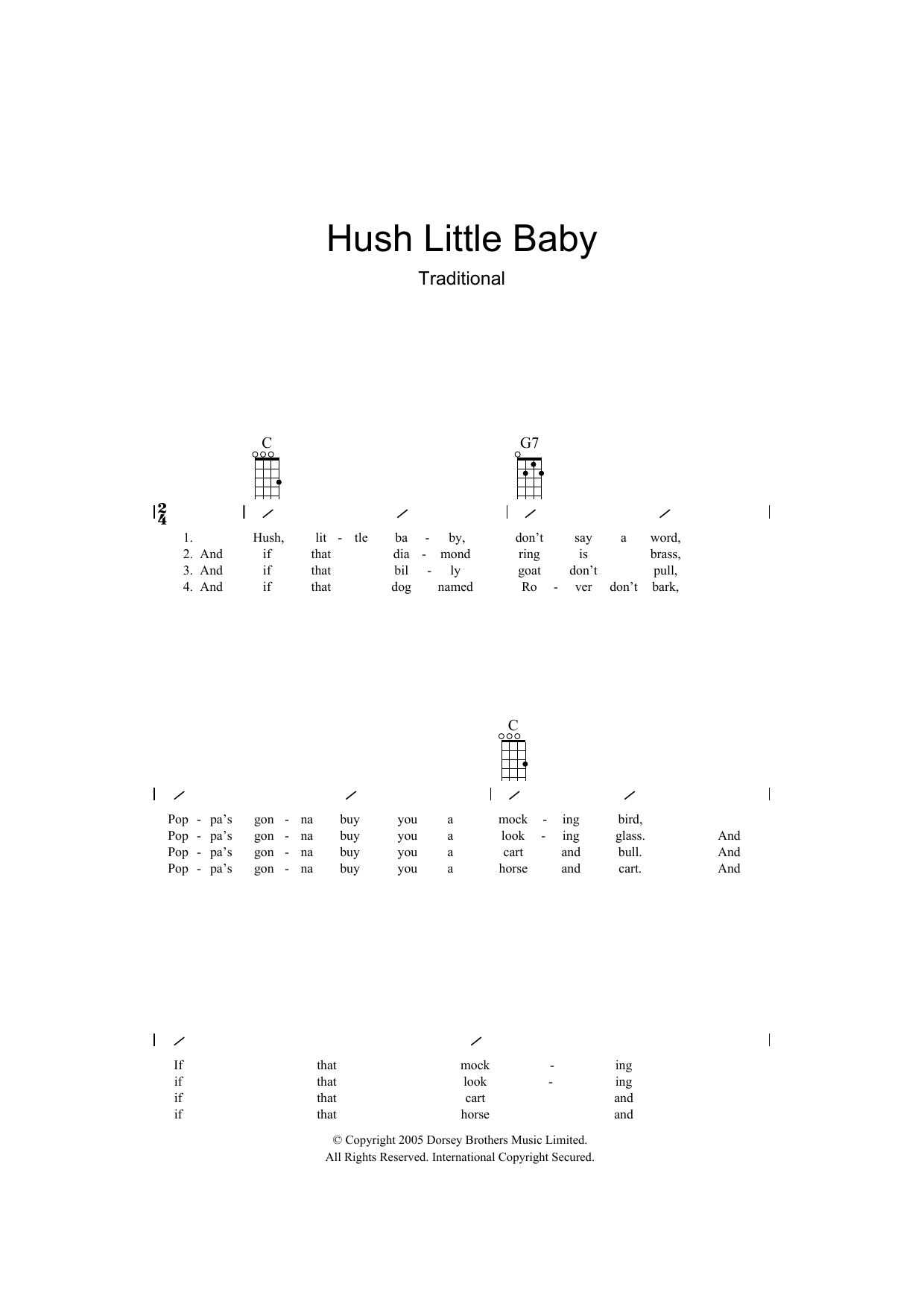 Download Traditional "Hush Little Baby" Sheet Music & PDF Chords | 2 ...