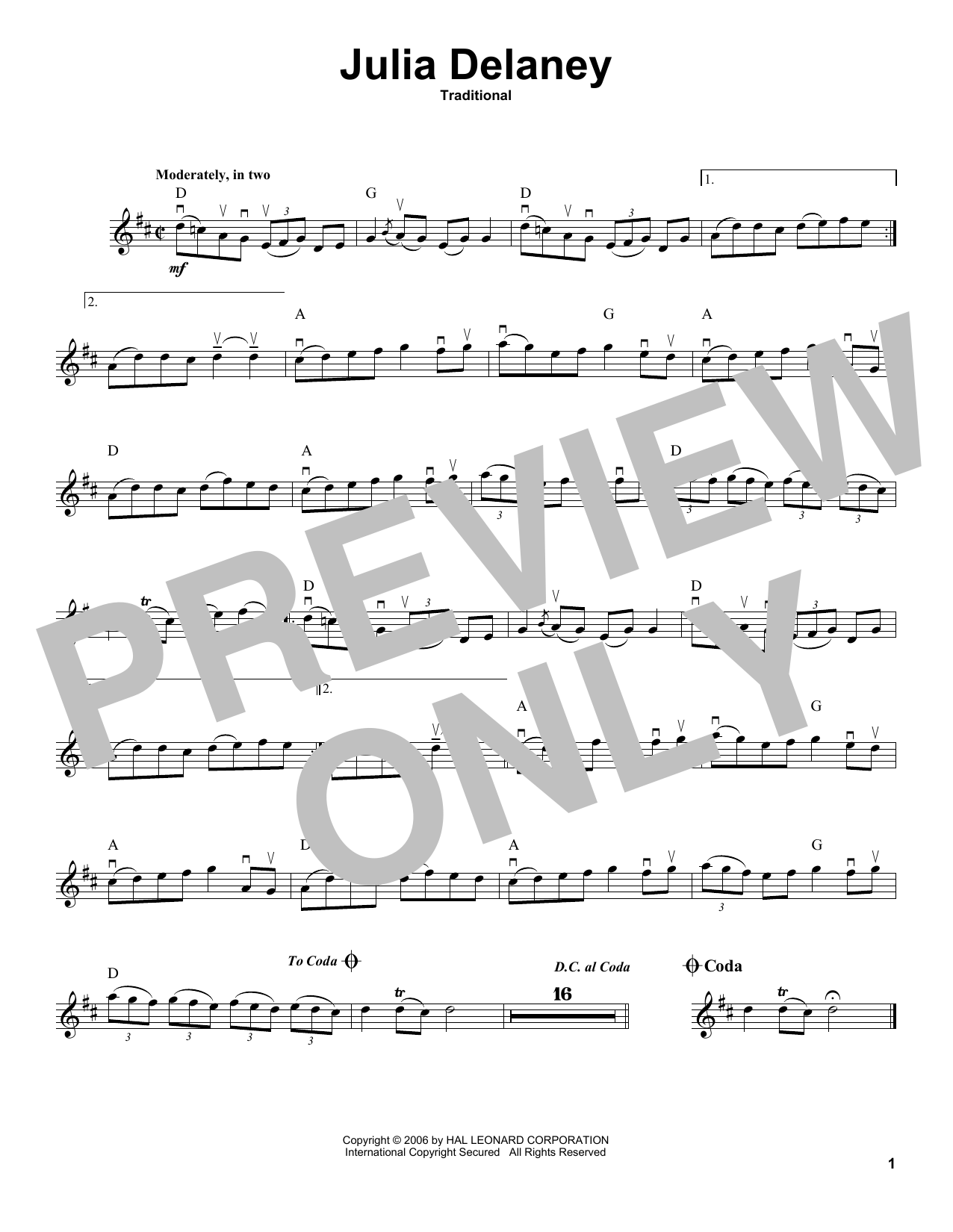 Download Traditional "Julia Delaney" Sheet Music & PDF Chords | Violin ...