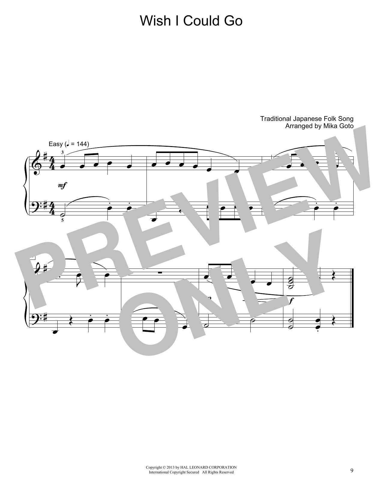 Traditional Japanese Folk Song "Wish I Could Go (arr. Mika Goto)" Sheet ...