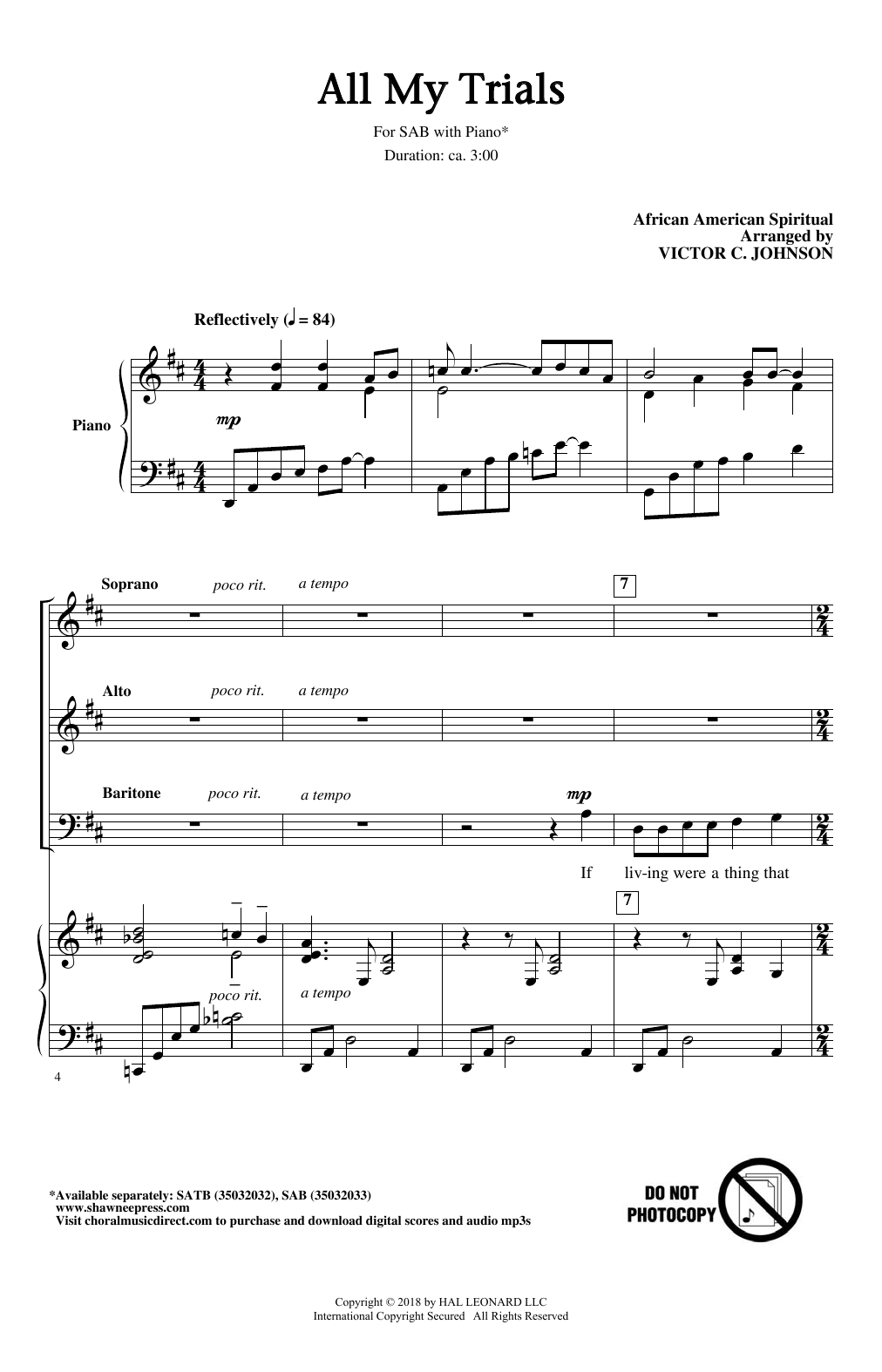 Victor C. Johnson 'All My Trials' Sheet Music, Chords & Lyrics ...