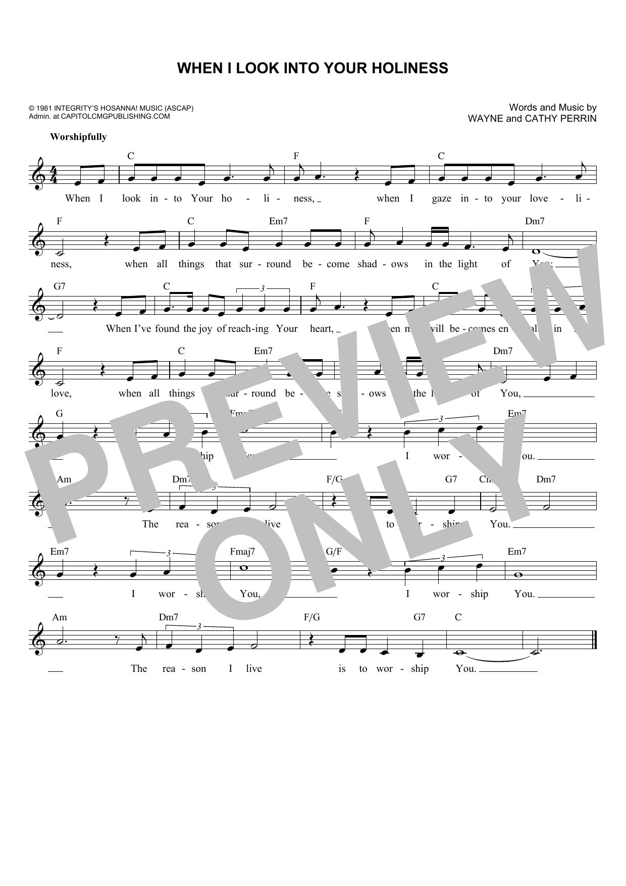 Wayne Perrin When I Look Into Your Holiness Sheet Music For Lead