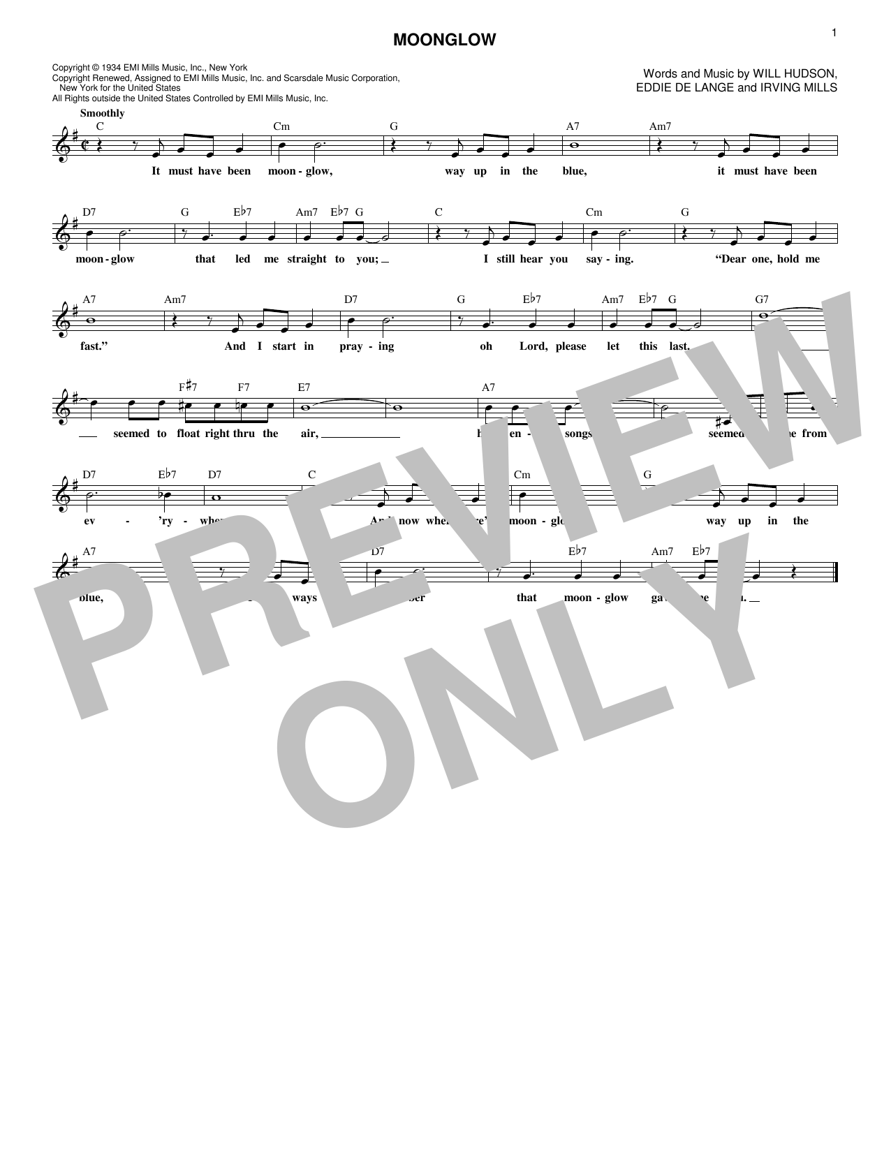 Will Hudson, Eddie DeLange and Irving Mills 'Moonglow' Sheet Music ...