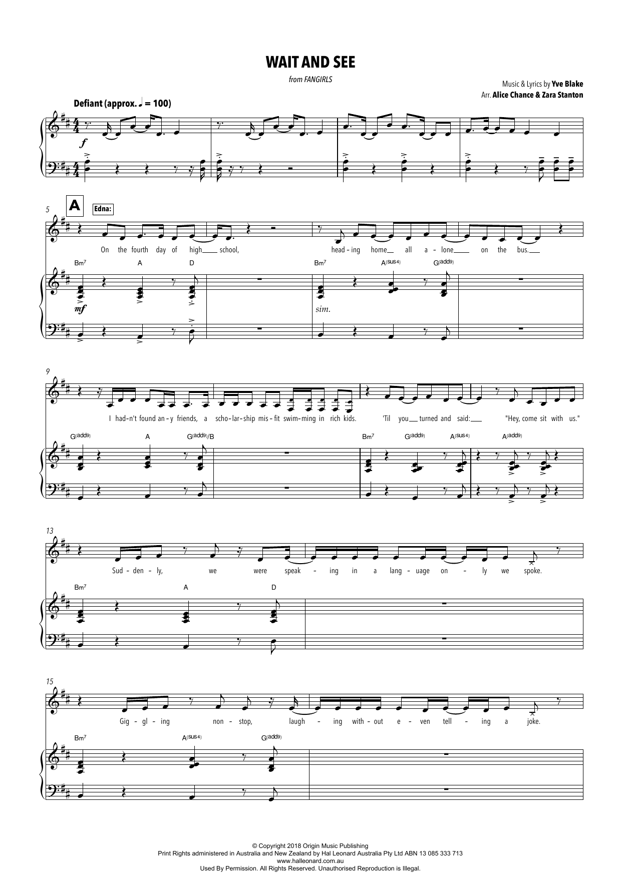 Yve Blake "Wait And See (from Fangirls) (arr. Alice Chance and Zara ...
